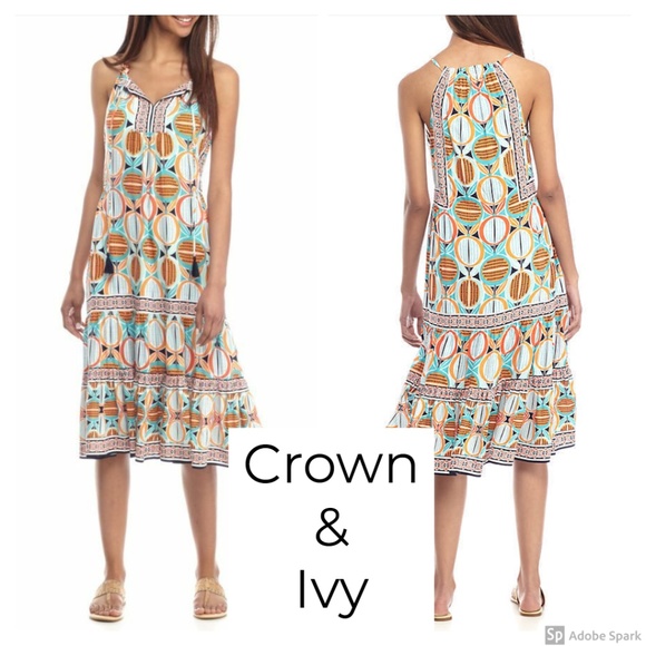 crown & ivy | Dresses | Crown Ivy Halter Tie Neck Boho Midi Dress Size ...